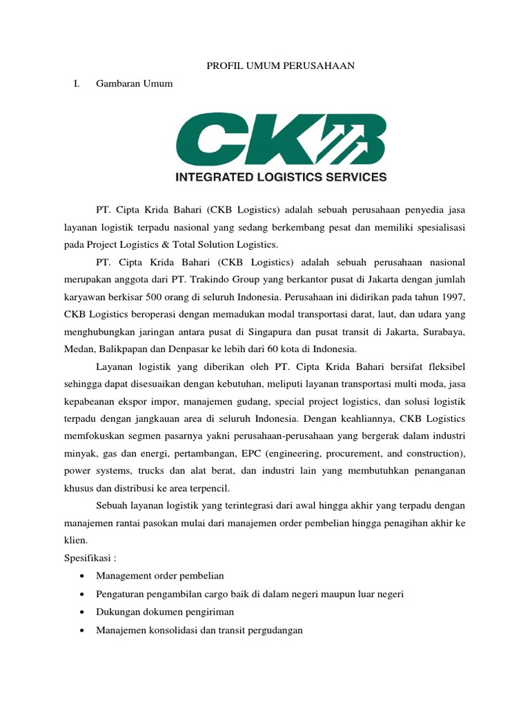 Profil Umum Perusahaan Cipta Krida | PDF