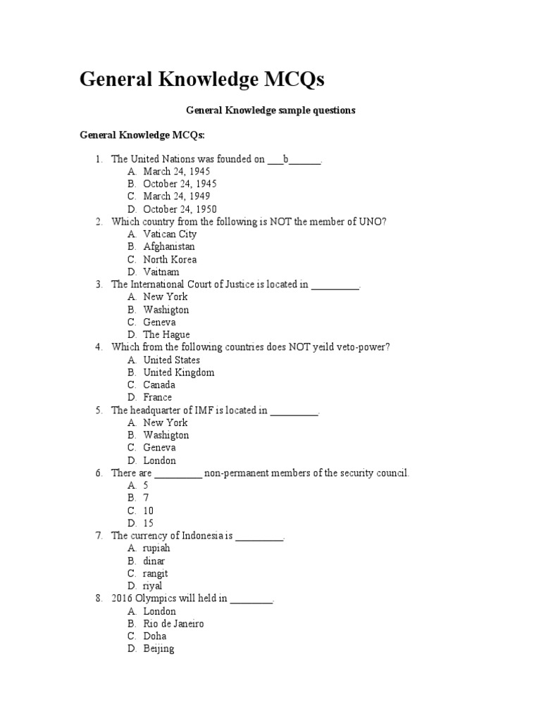 General Knowledge MCQs | PDF