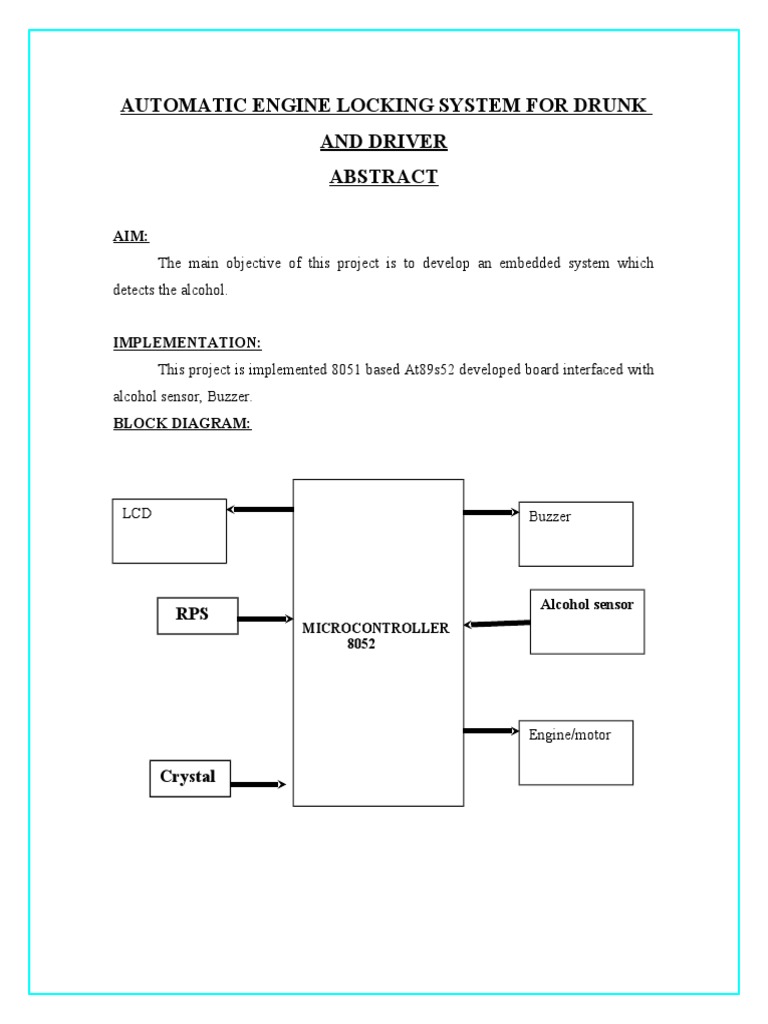 Alcohol Detection and Engine Lock System | PDF | Digital Technology ...