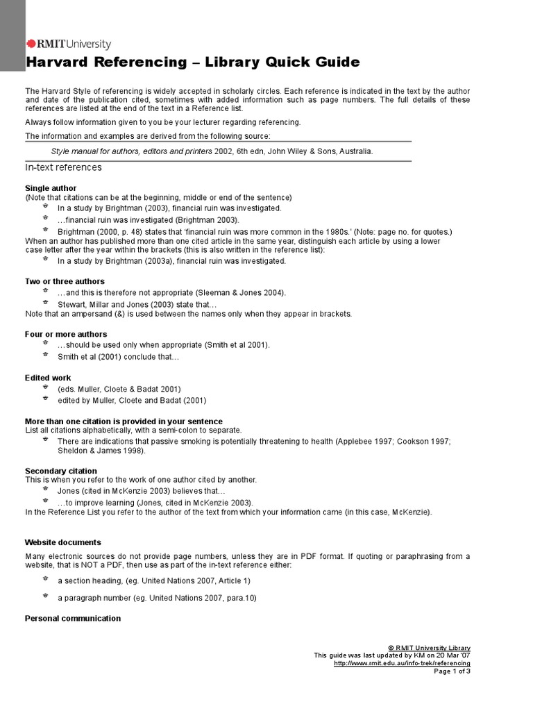 Harvard Referencing - Library Quick Guide: In-Text References | PDF ...