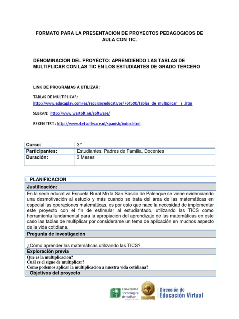 Formato Proyectos de Aula - 31525 PDF | PDF | Aprendizaje | Tecnología ...