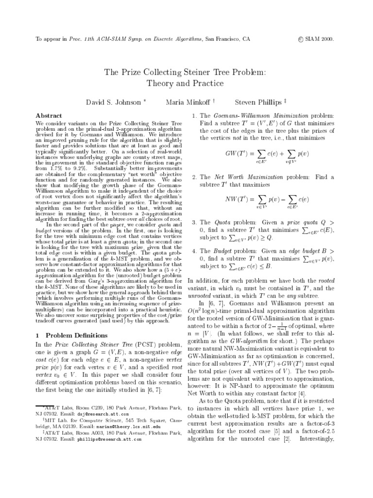 The Prize Collecting Steiner Tree Problem: Theory and Practice | PDF | Time Complexity | Vertex ...