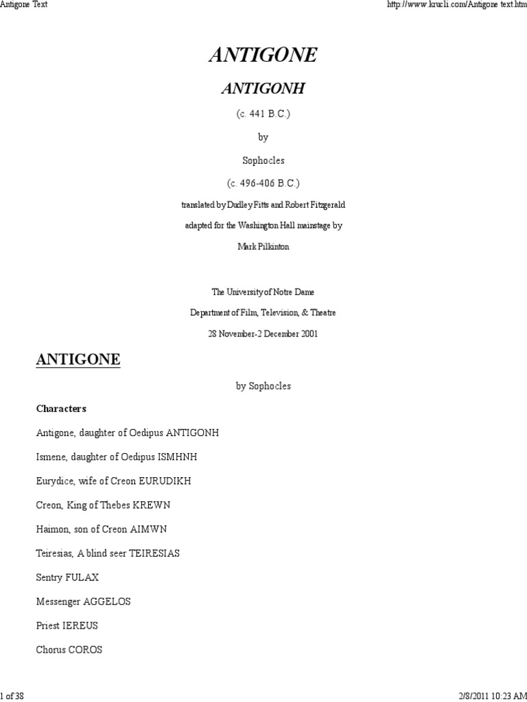 Antigone Text | PDF | Oedipus | Religion And Belief