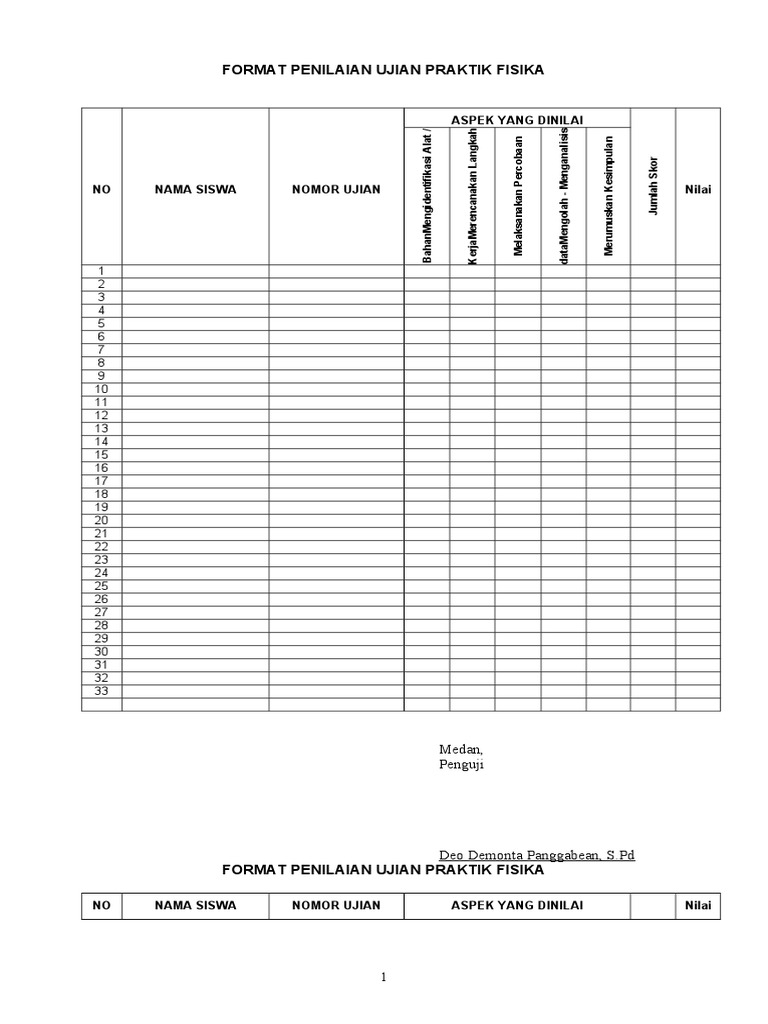 Format Penilaian Ujian Praktek Fisika | PDF