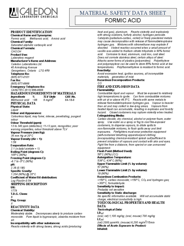 MSDS Formic Acid | PDF | Explosive Material | Flammability