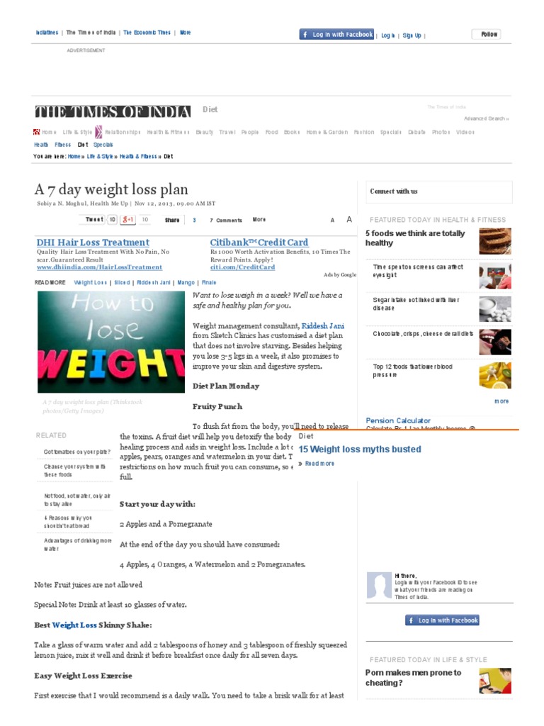 A 7 Day Weight Loss Plan PDF | Download Free PDF | Dieting | Salad