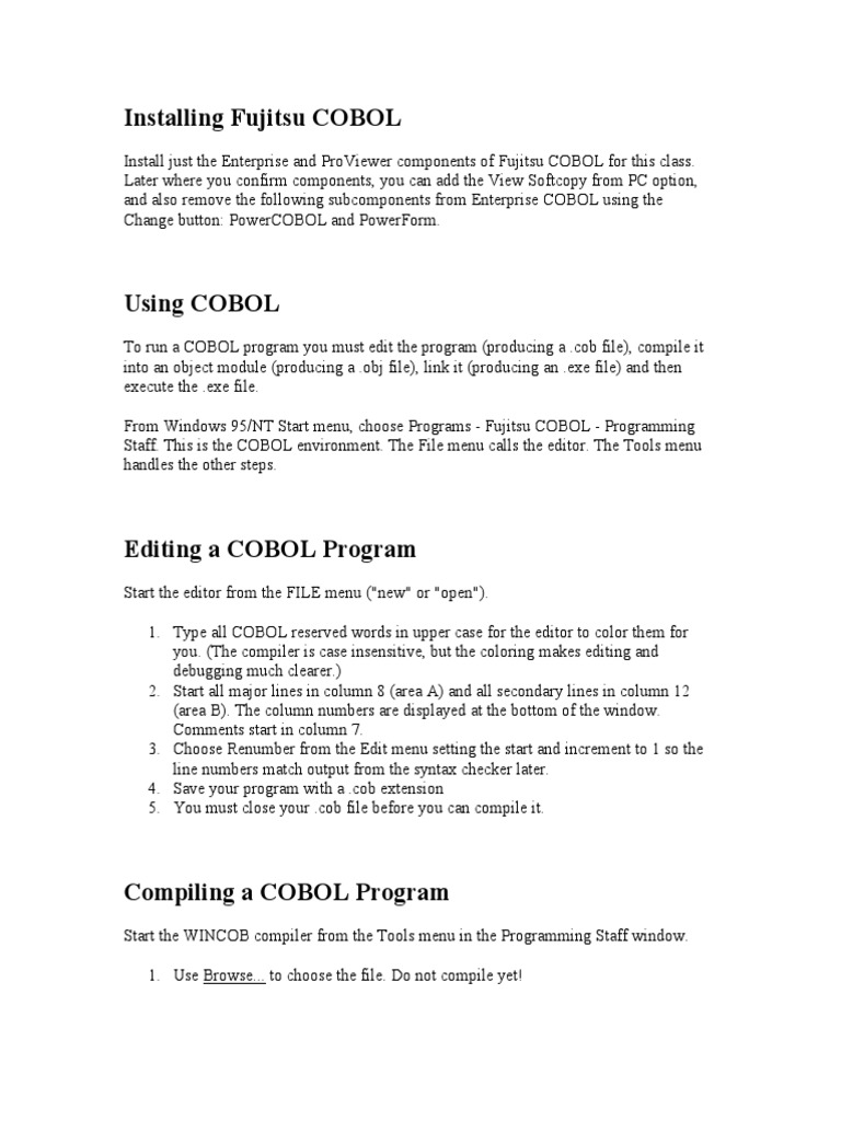 How To Run Cobol 85 Porgrams Using Fujitsu Compiler | PDF | Debugging | Compiler