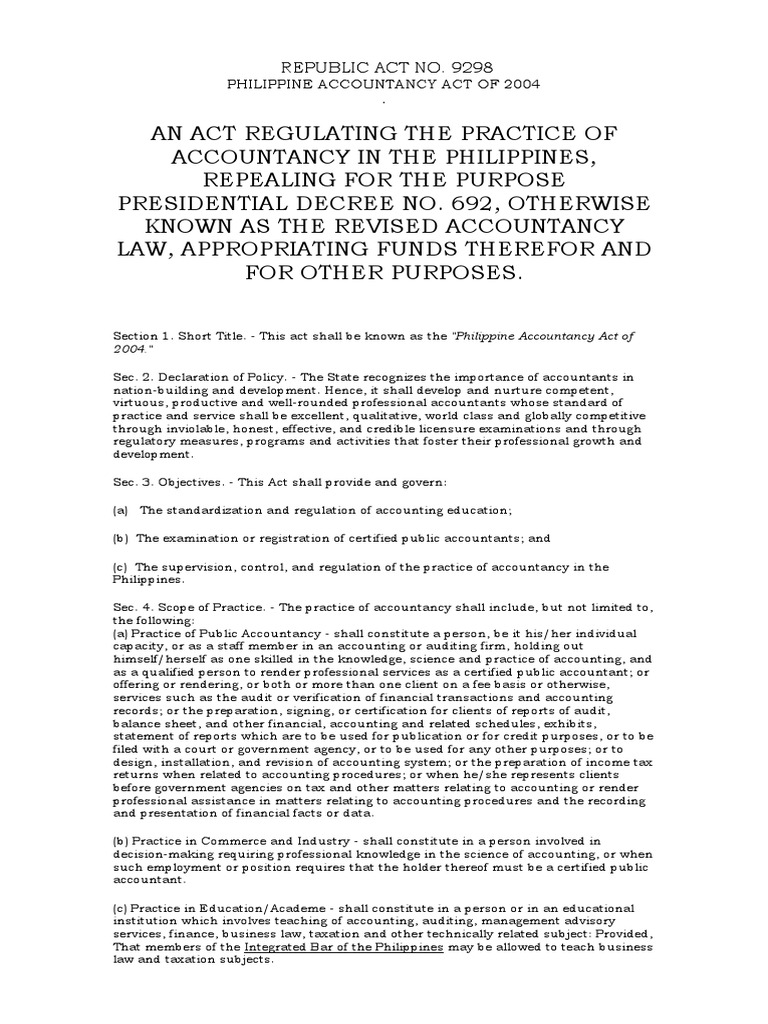 RA 9298 - Accountancy Act of 2004 | PDF | Certified Public Accountant ...