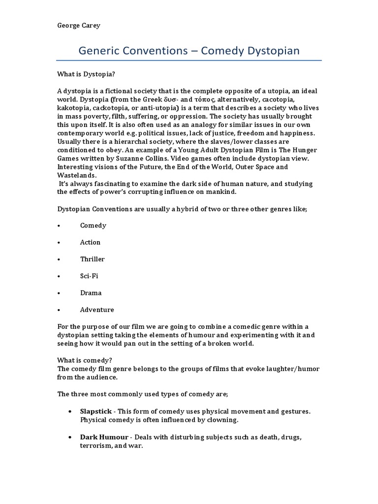 Generic Conventions | PDF | Dystopia | Comedy