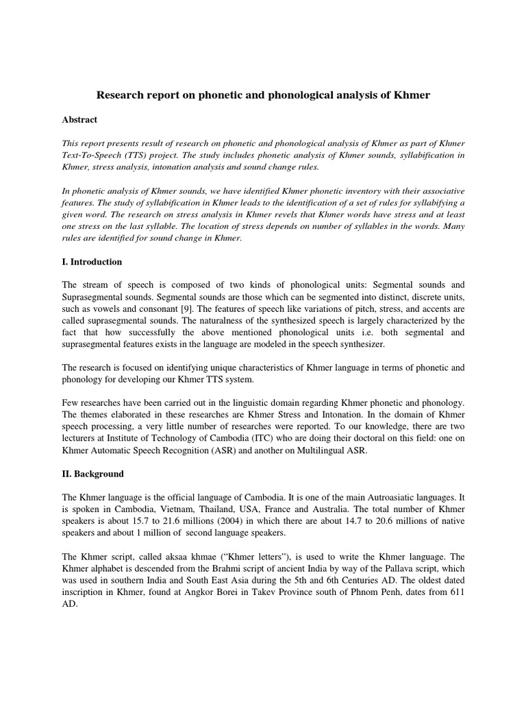Phonetic Analysis of Khmer PDF | PDF | Syllable | Stress (Linguistics)