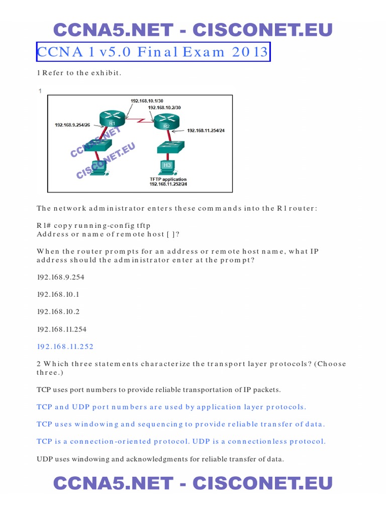 CCNA 1 FINAL Exam Answers v5.0 2013 | PDF | Internet Protocols | Computer Network