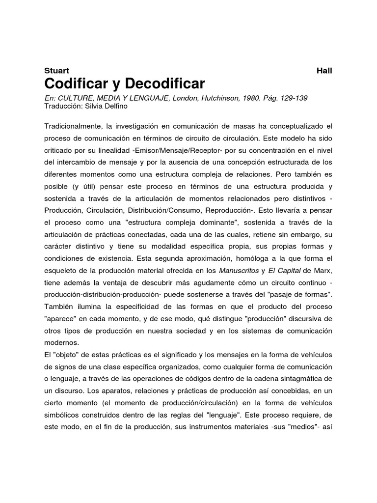 Stuart Hall - Encoding - Decoding | PDF