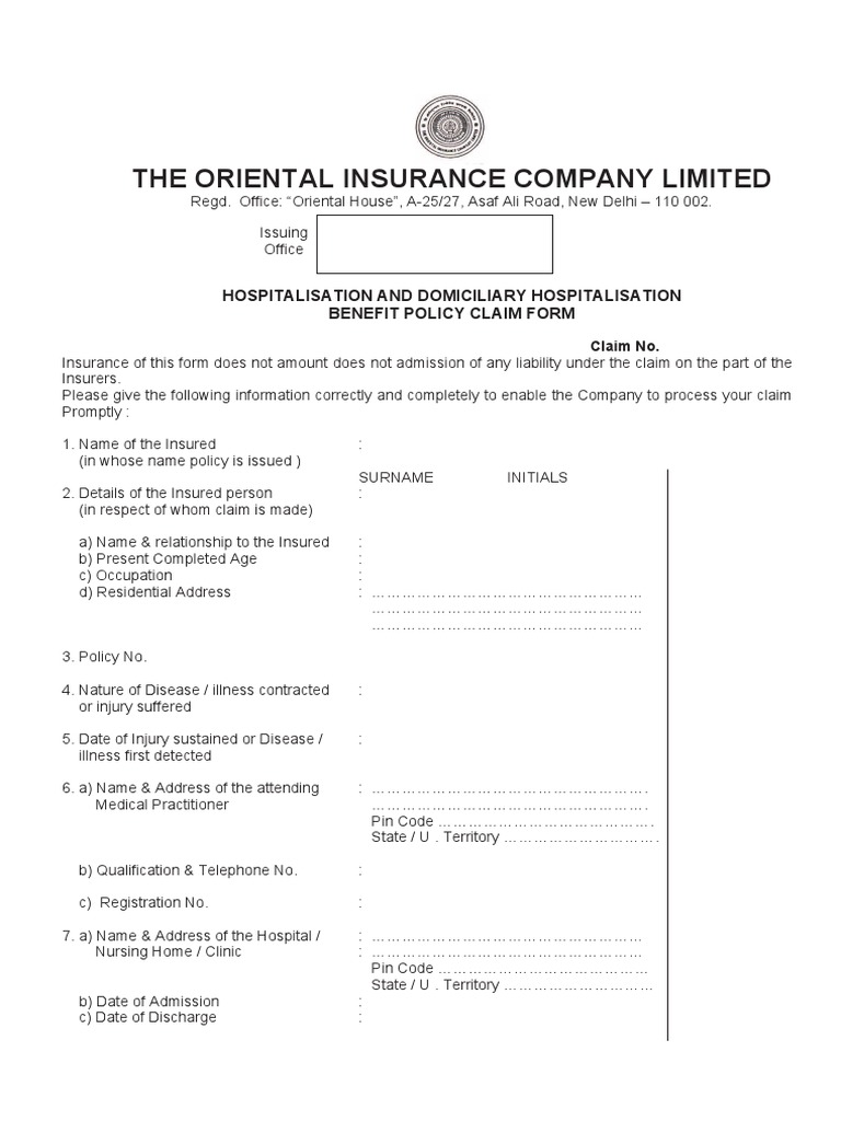 Claim Form Oic PDF | PDF | Pathology | Hospital