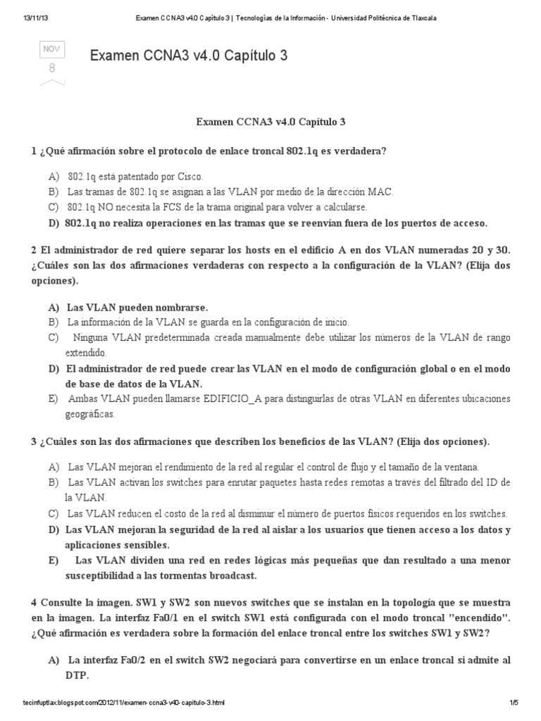 Examen CCNA3 v4 Cap3 | PDF | Conmutador de red | Red de computadoras