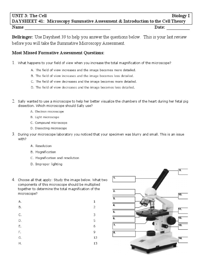 Ds41-Microscopy Summative Assessment Intro To The Cell Theory | PDF ...