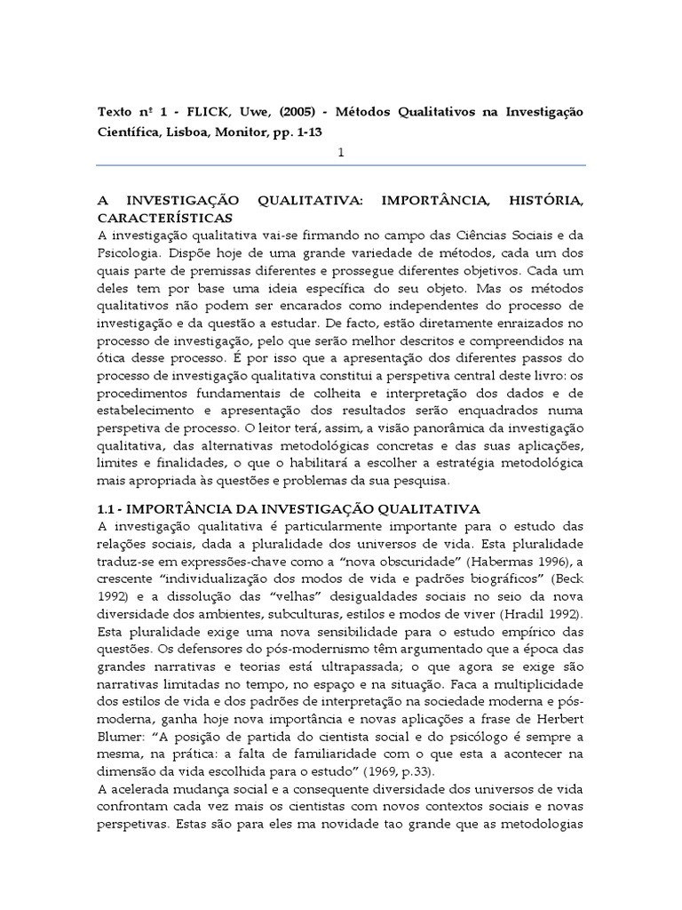Métodos Qualitativos - Uwe Flick (2005) - Métodos Qualitativos Na ...