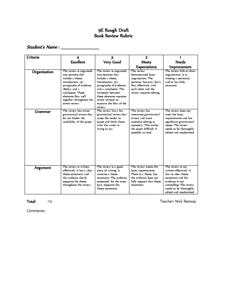 Book Review Rubric | PDF