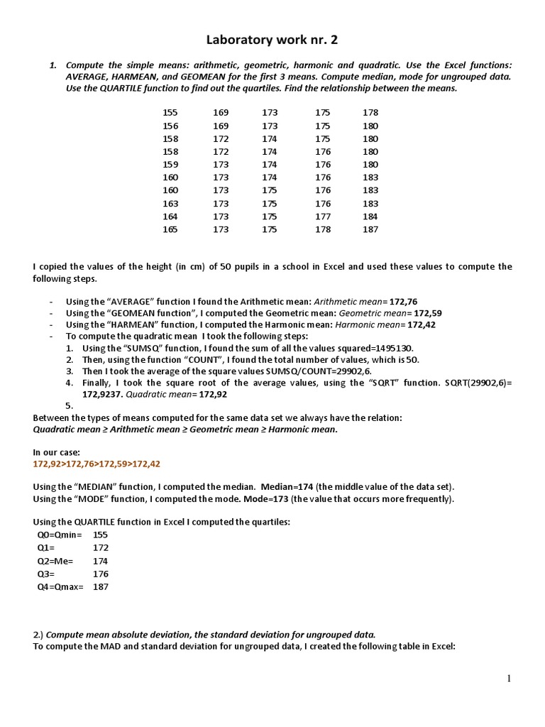 Laboratory Work Nr. 2: 172,9237. Quadratic Mean 172,92 | PDF ...