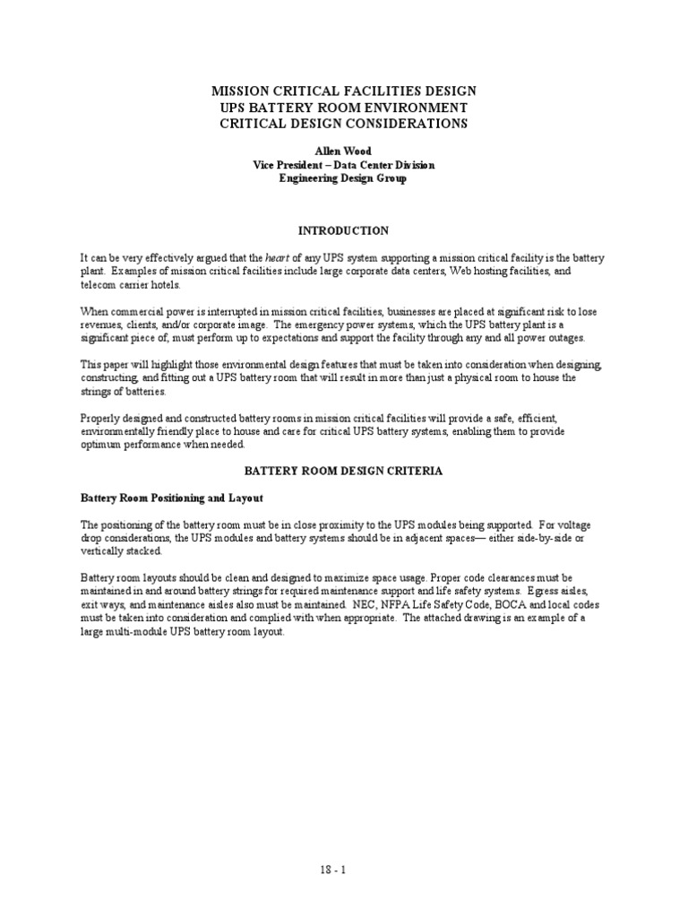 Mission Critical Facilities Design Ups Battery Room Environment ...