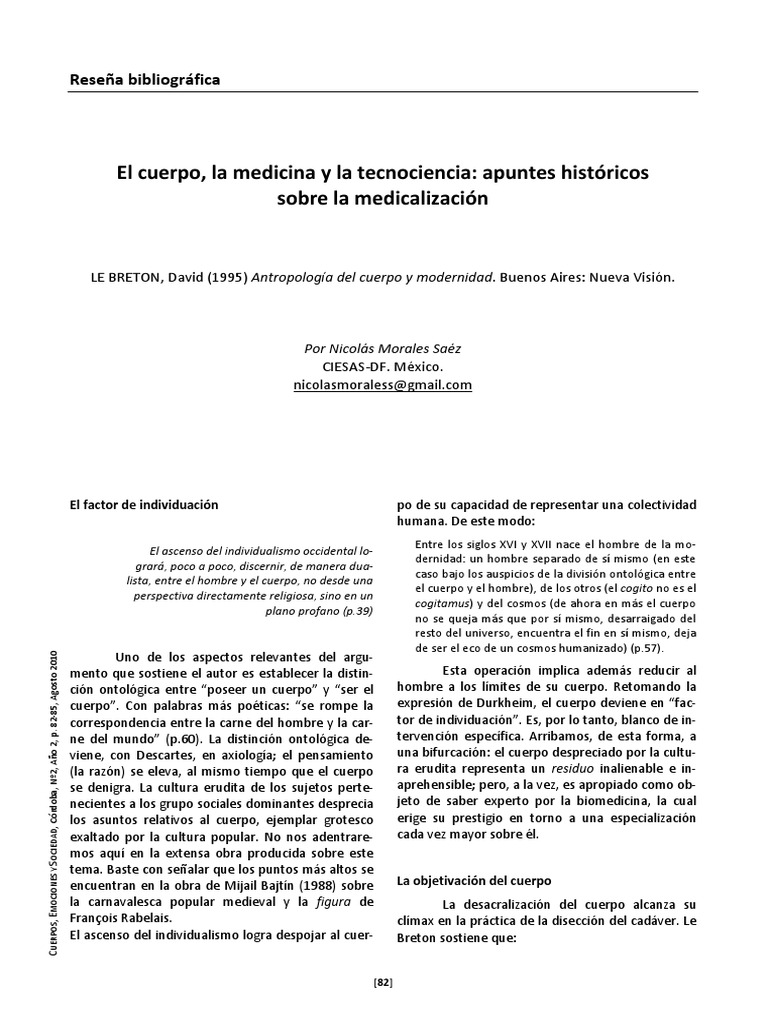 El Cuerpo y La Medicina, Le Breton | PDF | Michel Foucault | René Descartes