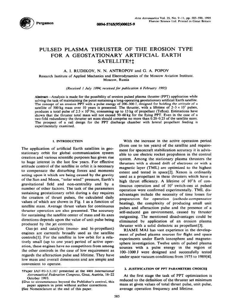 Pulsed Plasma Thruster | PDF | Spacecraft Propulsion | Rocket Engine