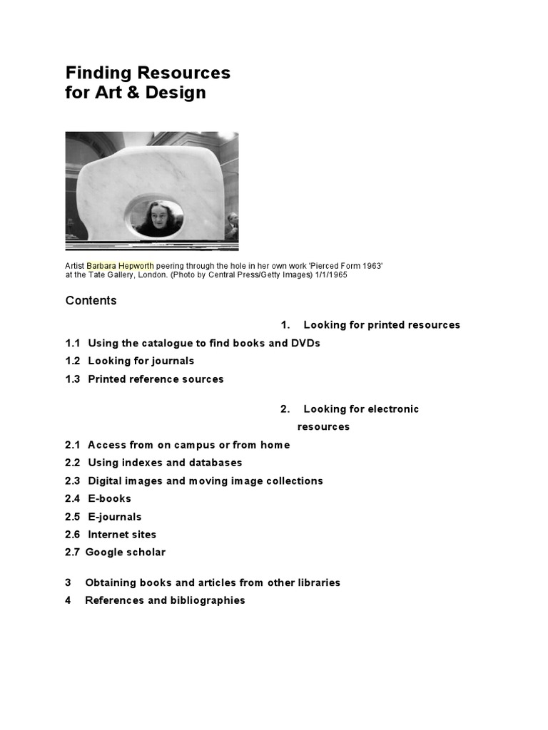 Finding Resources For Art & Design | PDF | Libraries | Library And Museum