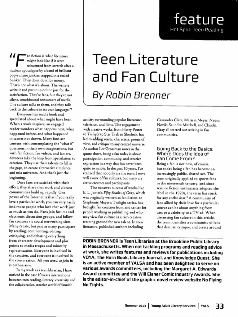 Teen Literature and Fan Culture | PDF | Fan (Person) | Fandom