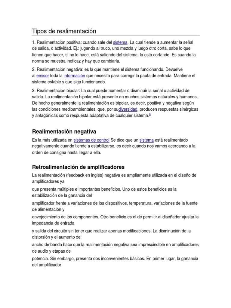 Tipos de Realimentación | PDF | Realimentación | Ingenieria Eléctrica