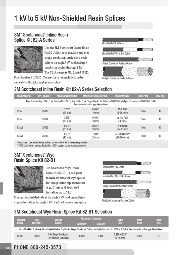 1 KV To 5 KV Non-Shielded Resin Splices: 3M Scotchcast Inline Resin ...