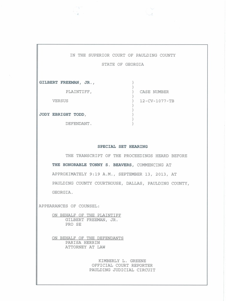 Final Hearing Transcript - The Superior Court of Paulding County | PDF ...