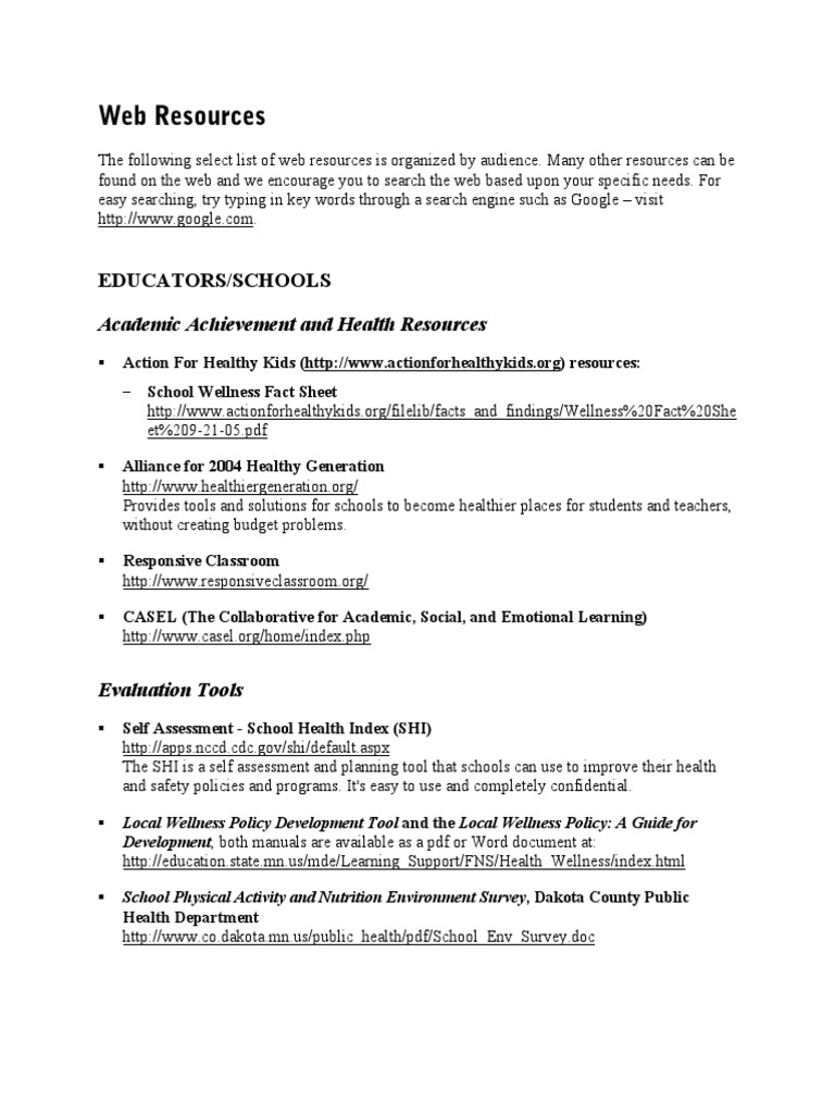 Web Resources Physical Activity | PDF | Physical Education | Nutrition