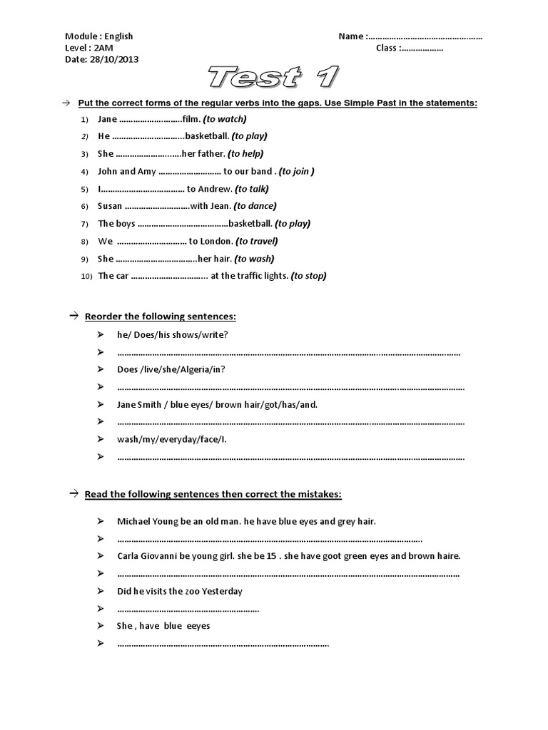Class 9 English Exercises: Past Tense | PDF