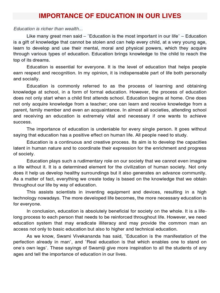 Significance of Education in Life | PDF | Knowledge | Society