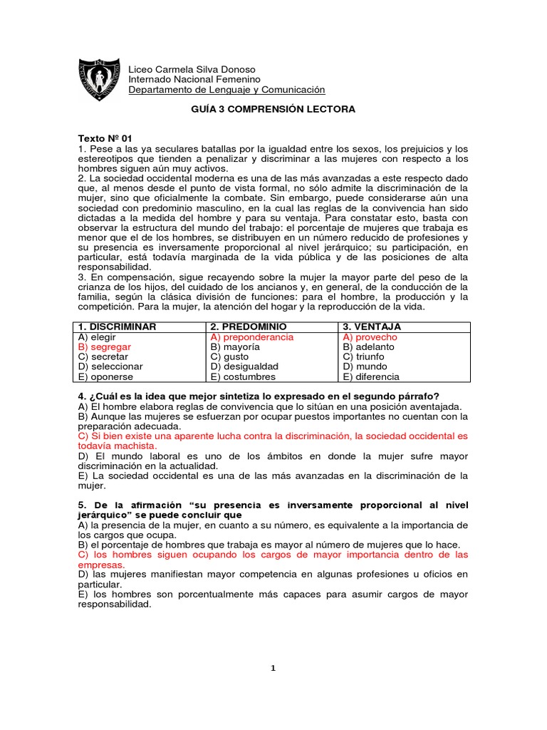 Guía 3 Comprensión Lectora | PDF | muro de Berlín | Mujer