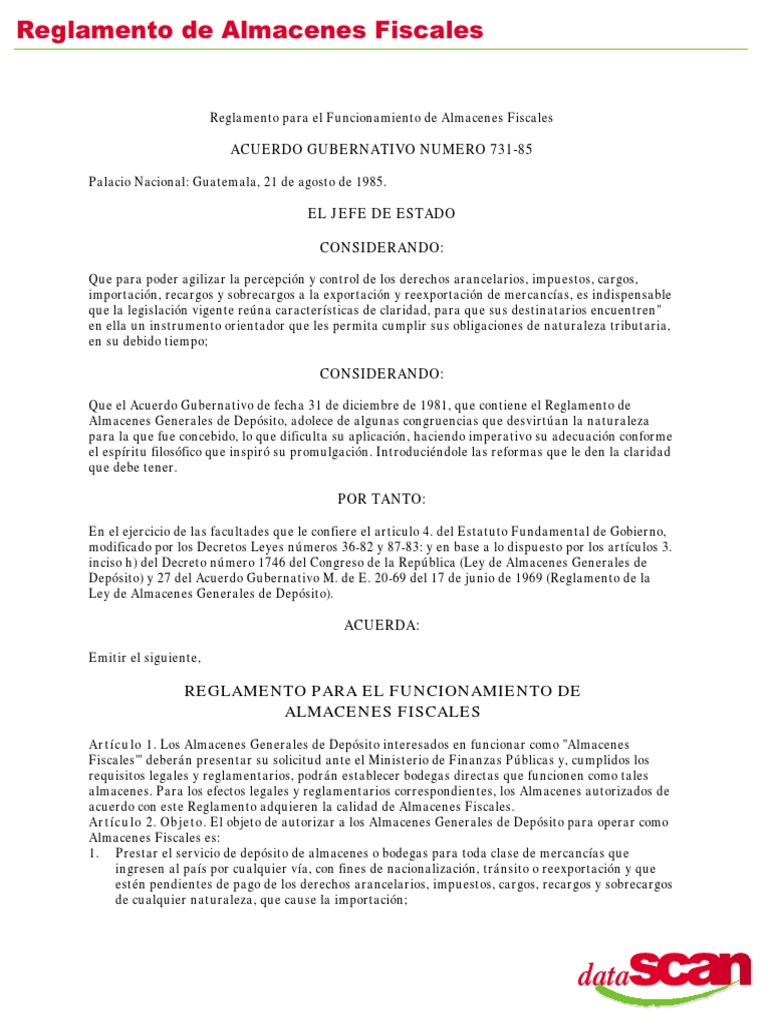 Reglamento Almacenes Fiscales | PDF | aduana | Regulación