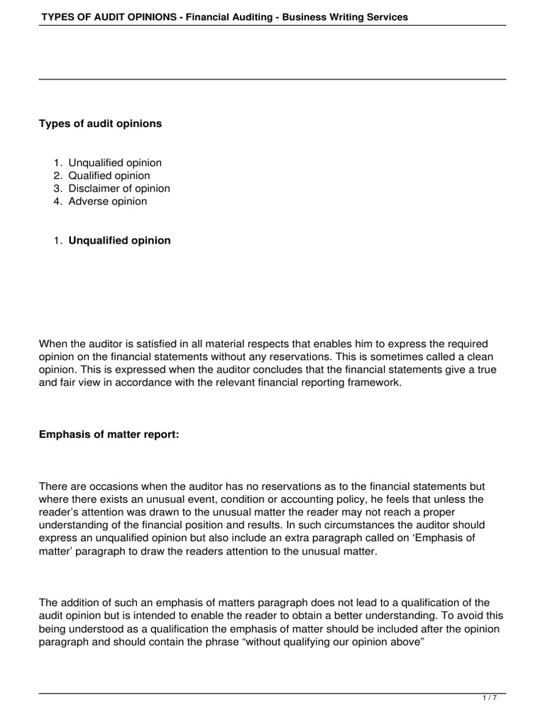 Understanding Audit Opinion Types | PDF | Auditor's Report | Going Concern