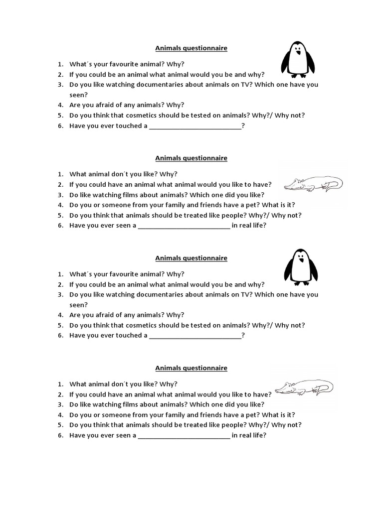 Animals Questionnaire | PDF