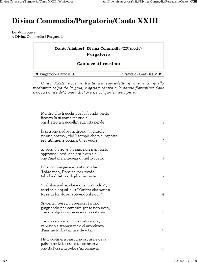 Divina Commedia - Purgatorio - Canto XXIII - Wikisource PDF | PDF