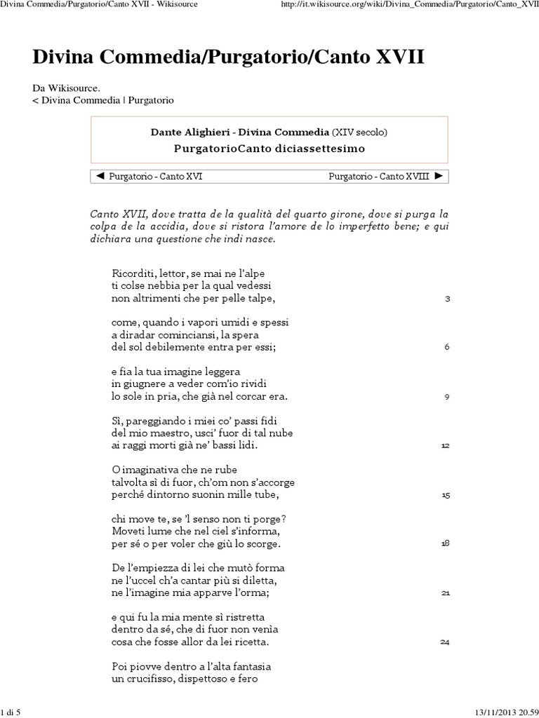 Divina Commedia - Purgatorio - Canto XVII - Wikisource PDF | PDF