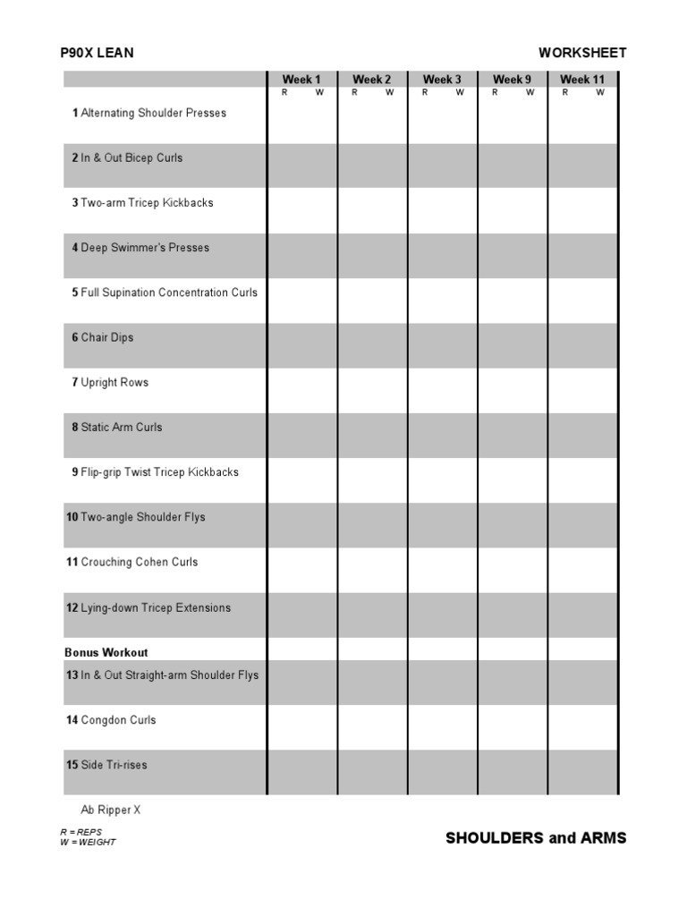 P90x Lean Routine Worksheets Printable P90x Schedule Worksheet P90x