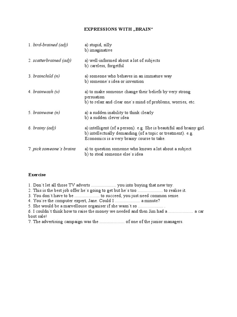 Brain-Related Expressions Explained | PDF | Language Arts & Discipline ...
