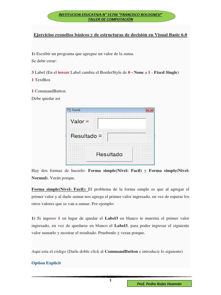 Ejercicios Visual Basic 6to | PDF | Básico | Triángulo