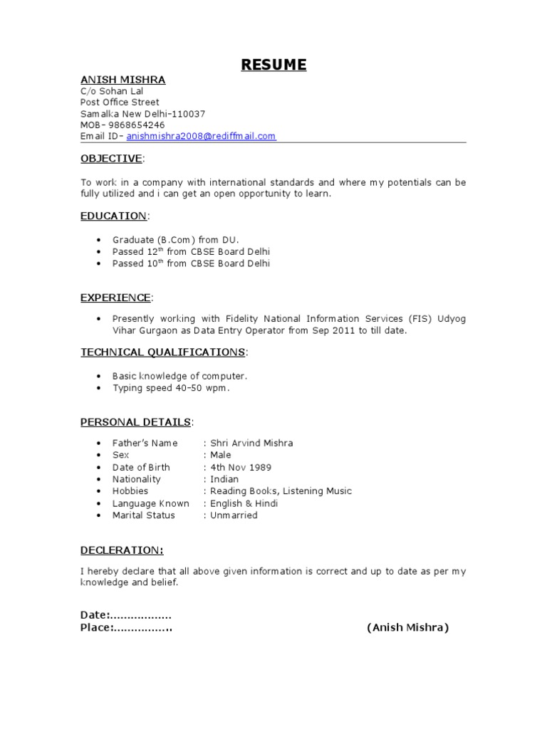 Anish Mishra Resume Overview | PDF