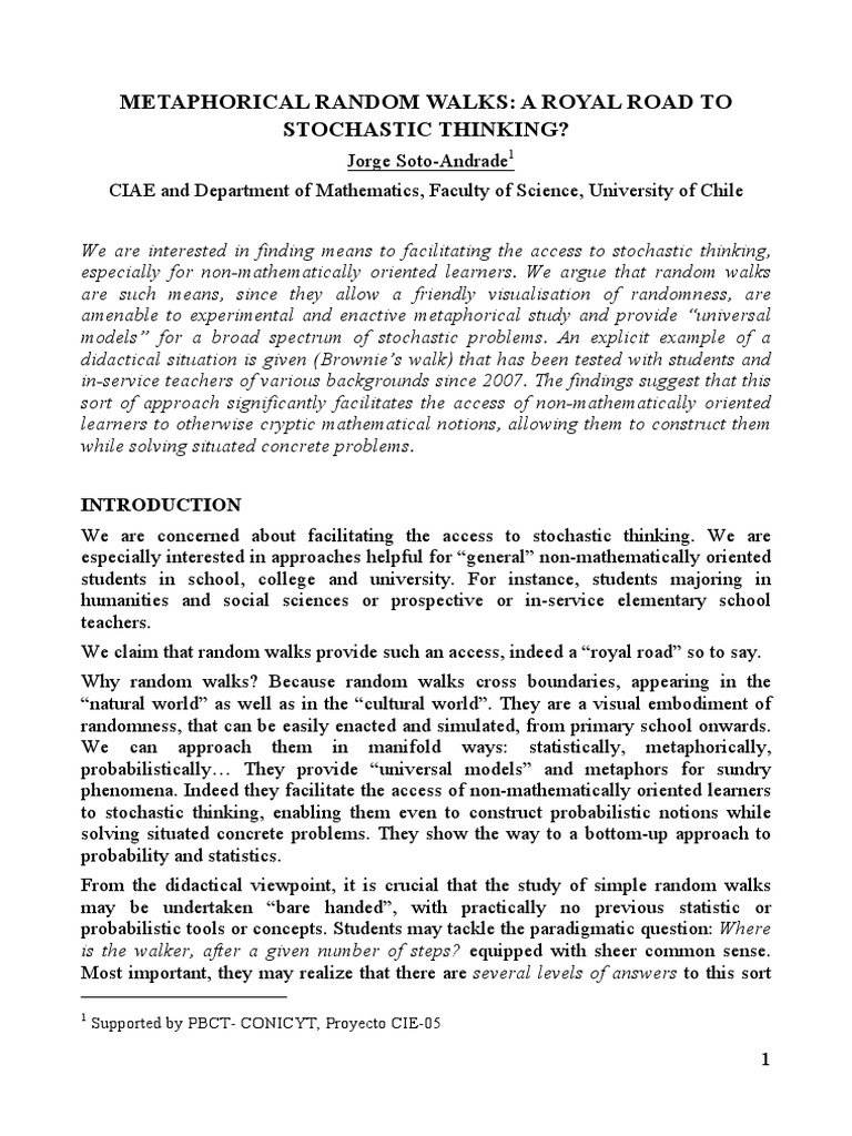 Metaphorical Random Walks: A Royal Road To Stochactical Thinking? | PDF ...