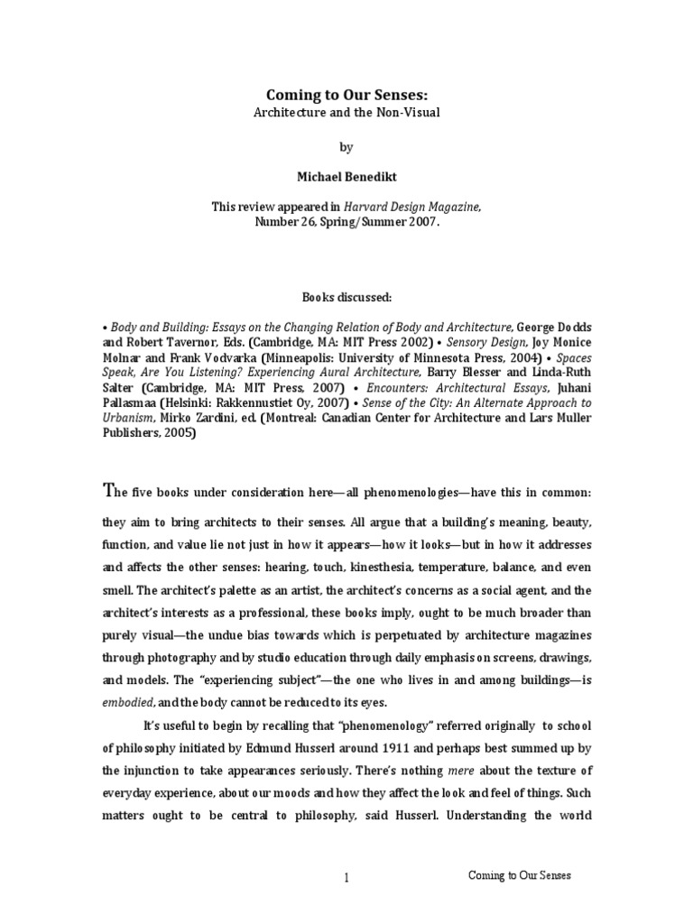Coming To Our Senses - Michael Benedikt | PDF | Martin Heidegger ...