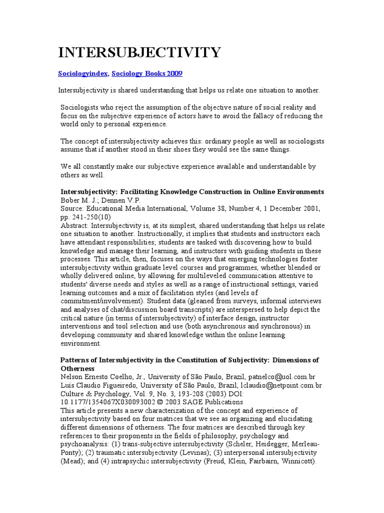INTERSUBJECTIVITY.doc | Phenomenology (Philosophy) | Discourse