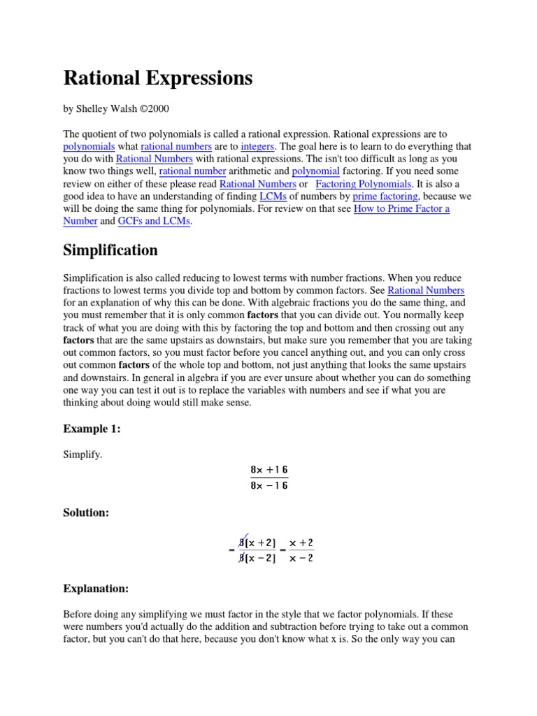 Rational Expressions | PDF | Fraction (Mathematics) | Factorization