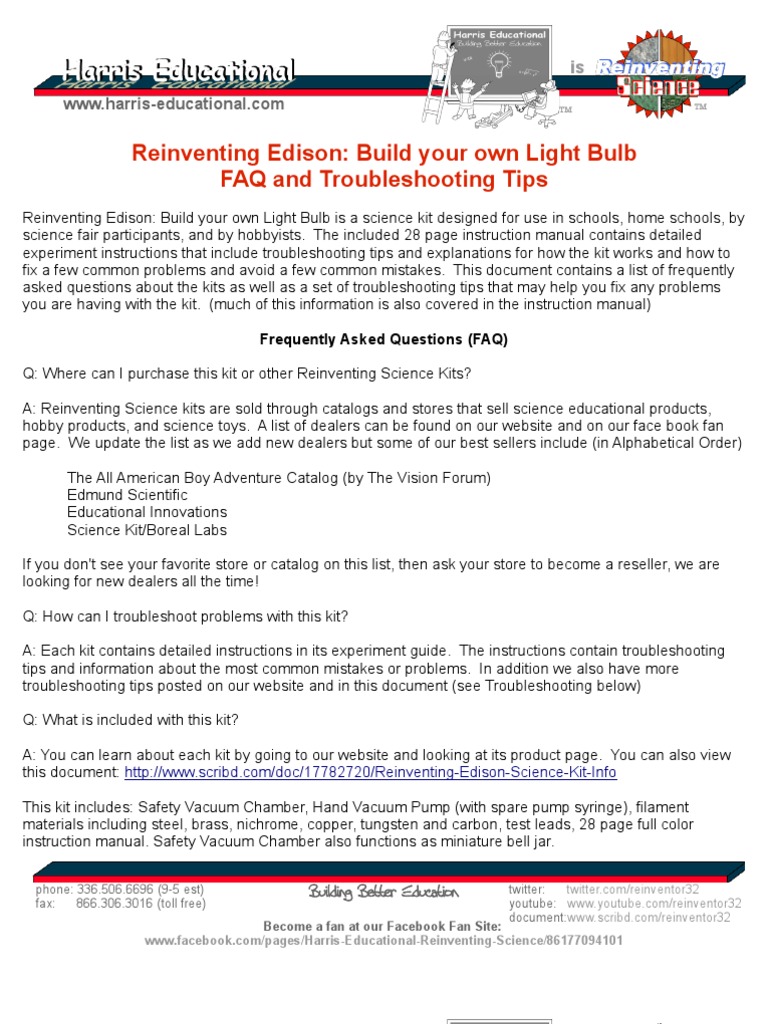 Reinventing Edison FAQ and Troubleshooting | PDF | Incandescent Light ...