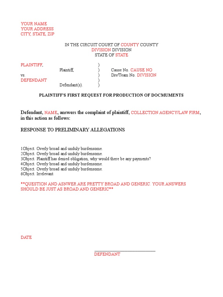 Plaintiffs First Request for Production of Documents