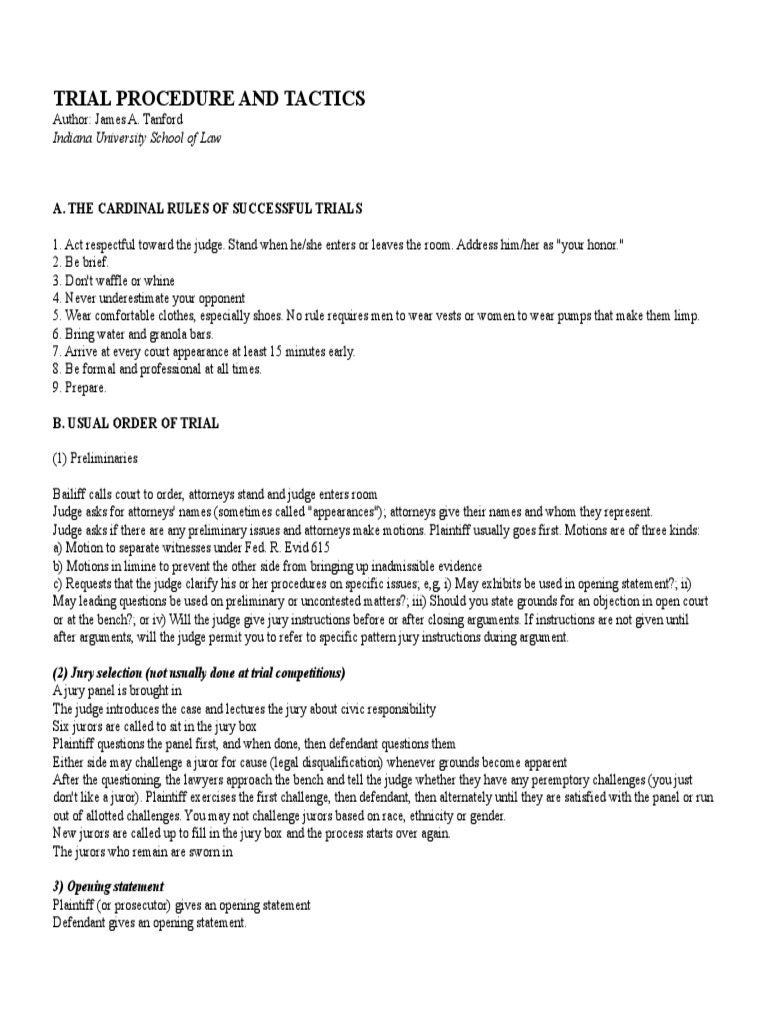 Trial Procedure and Advocacy Tactics | PDF | Witness | Evidence (Law)